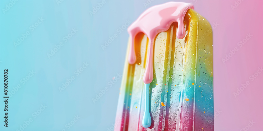 Popsicle ice cream with pastel colors, melting and dripping on the ...