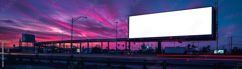 Under the night sky, the vibrant lights of a billboard mockup on a ...