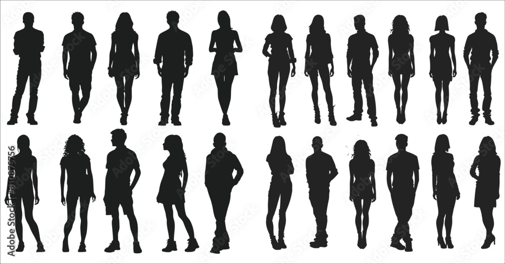 Black silhouettes of Men and women, Vector silhouettes of men and a ...
