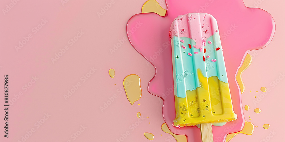Popsicle ice cream with pastel colors, melting and dripping on the ...