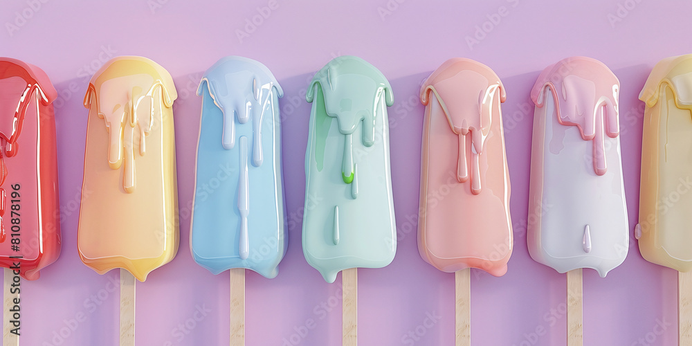 Popsicle ice cream with pastel colors, melting and dripping on the ...