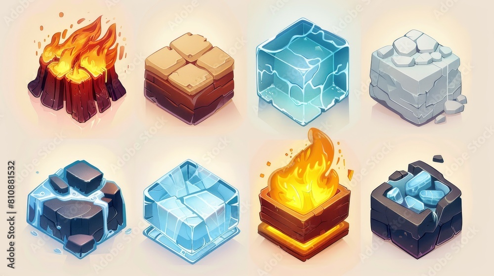 This set includes isometric cubes, game textures, 3D icons frozen ice ...