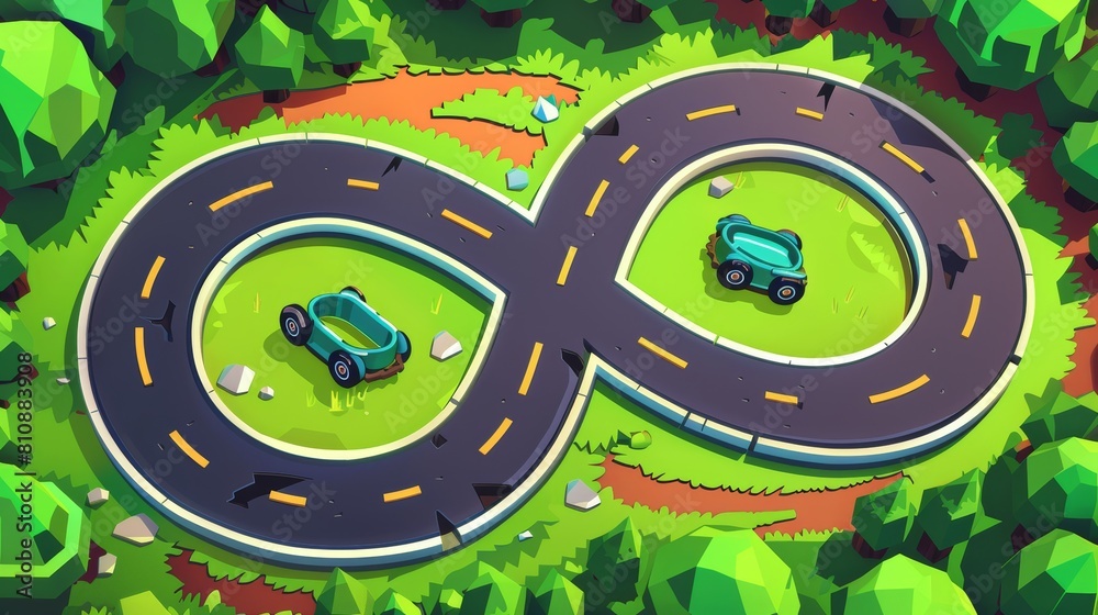 Speed race track on green hill for game background. Modern cartoon ...