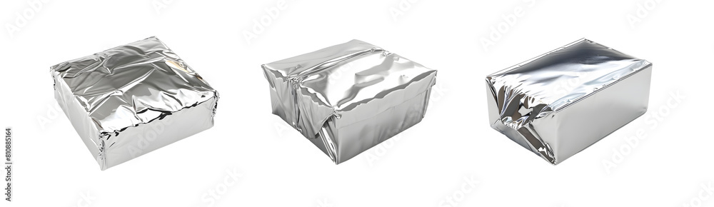 Pack of Empty silver foil box packaging Isolated on transparent ...