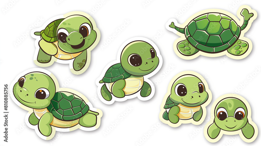 Very cute little stickers featuring cute turtle designs in a vector ...