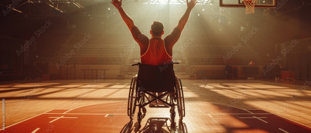 Wheelchair basketball player celebrating perfect goal with raised hands ...