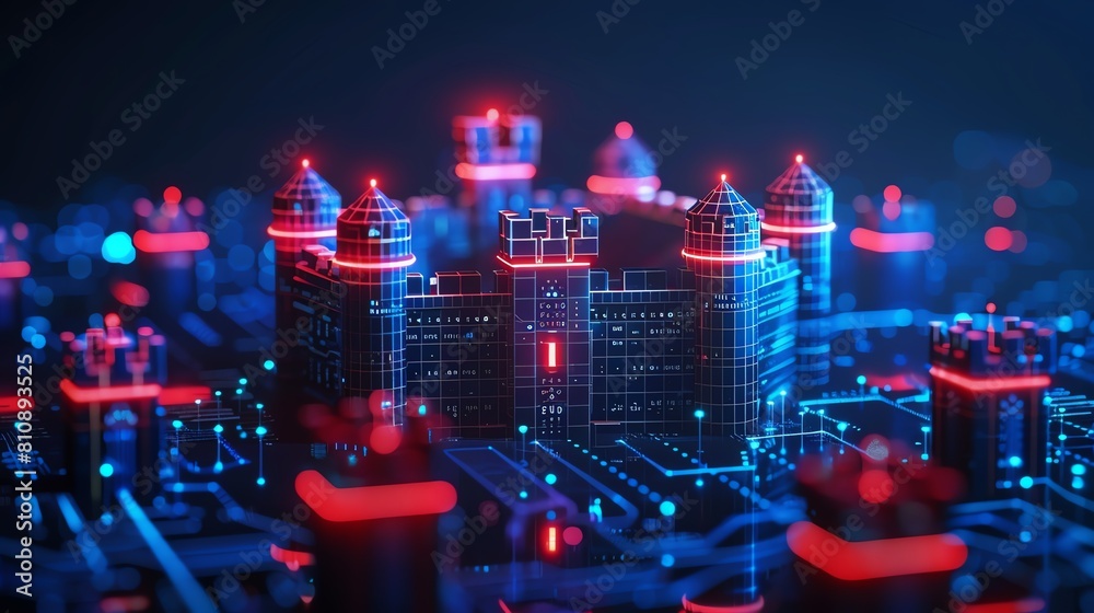 Cybersecurity Wall, A digital fortress with firewalls and security ...