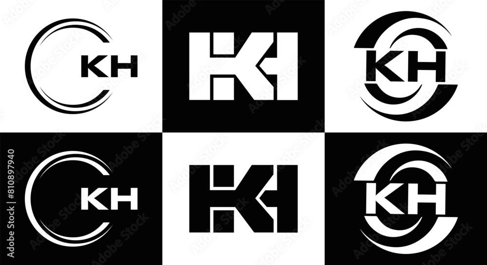 KH logo. K H design. White KH letter. KH, K H letter logo design. Initial letter KH linked ...
