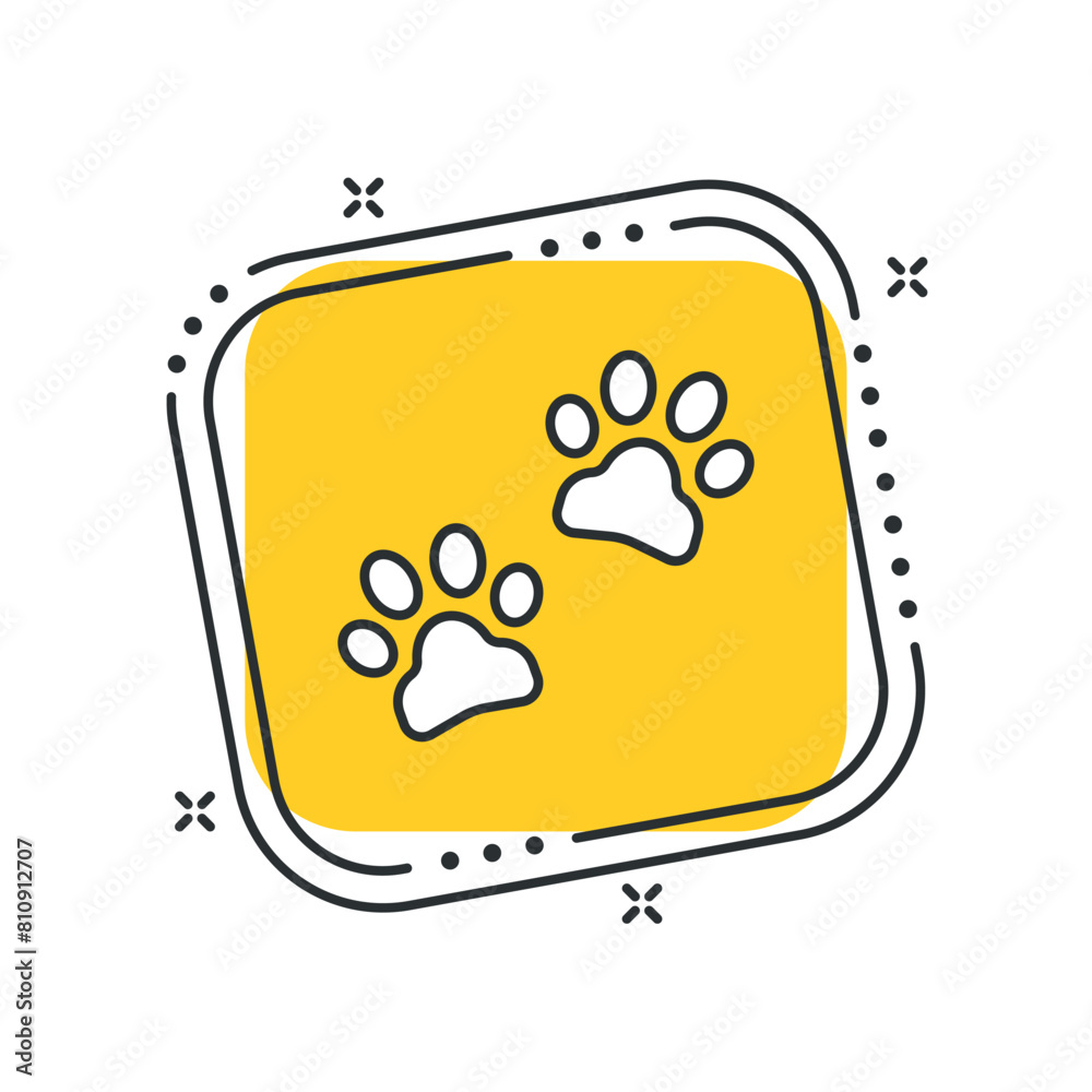 Cartoon two paw icon vector illustration. Footprint on isolated yellow ...