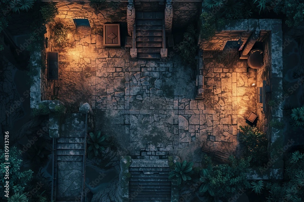 DnD Battlemap battlemap, dungeon, corridor, long, stone, torches Stock ...