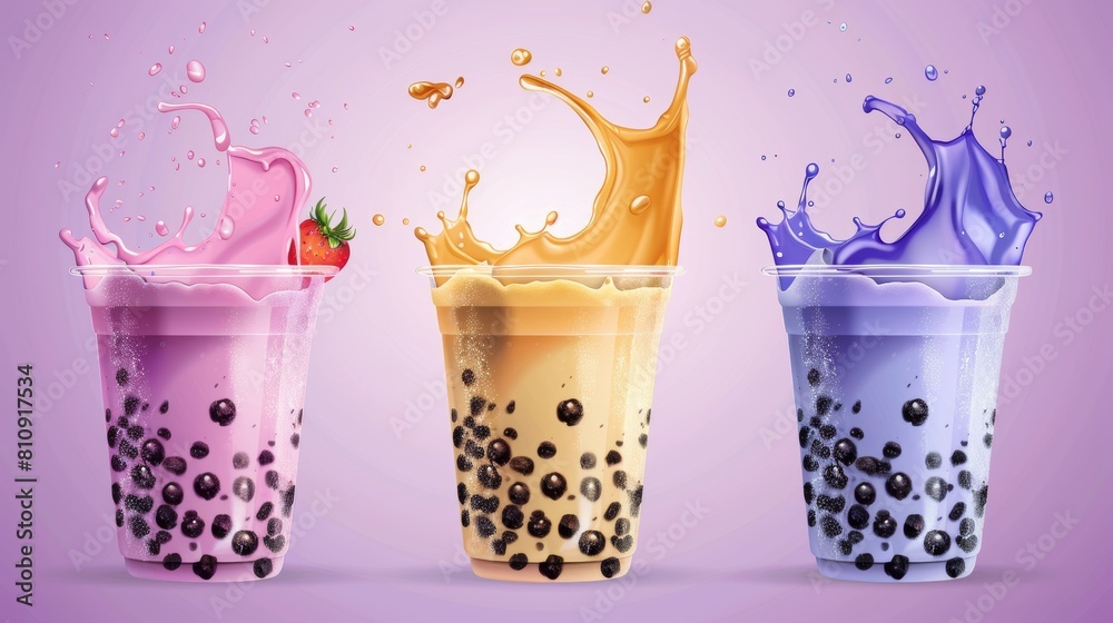 Modern illustration of strawberry and chocolate milkshake splash menu ...