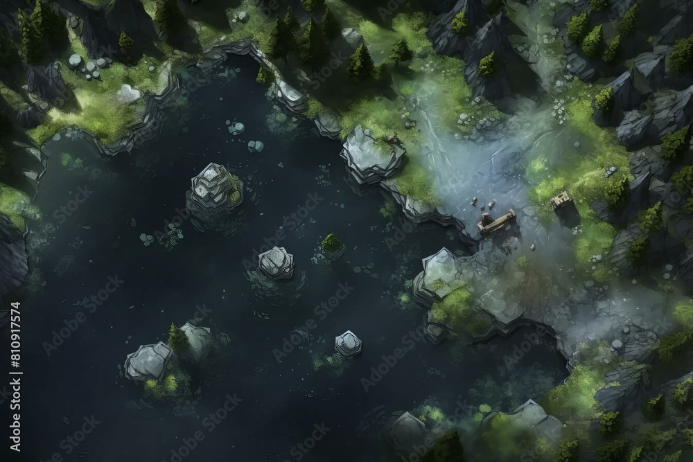 DnD Battlemap starfall, lakeside, tranquil, water, reflections. Stock ...