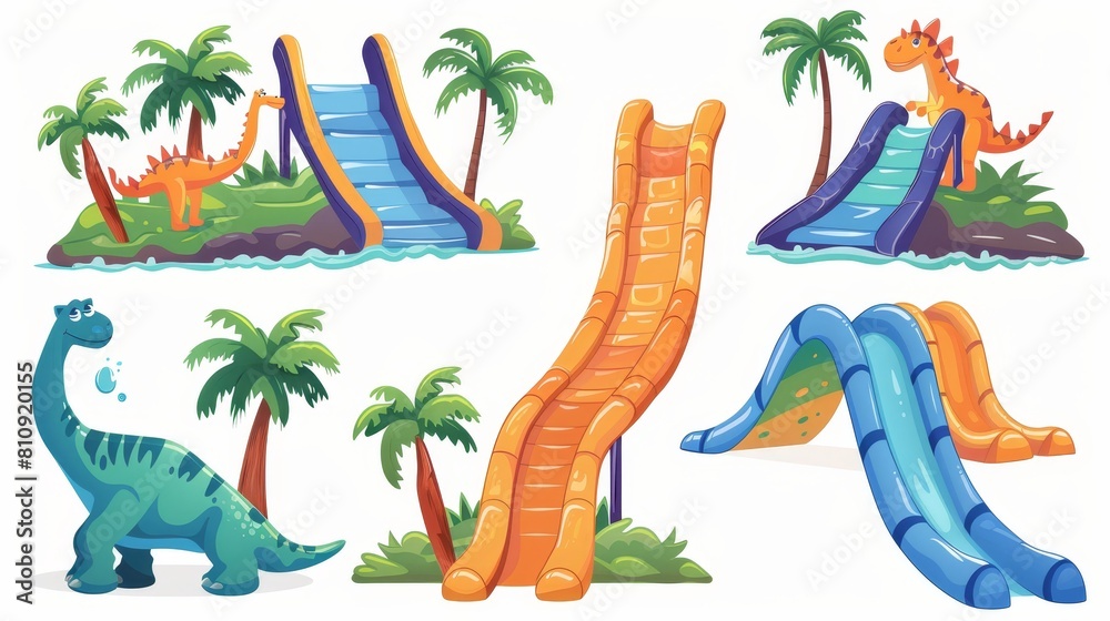 The design elements of an aqua park that includes colorful bouncy ...