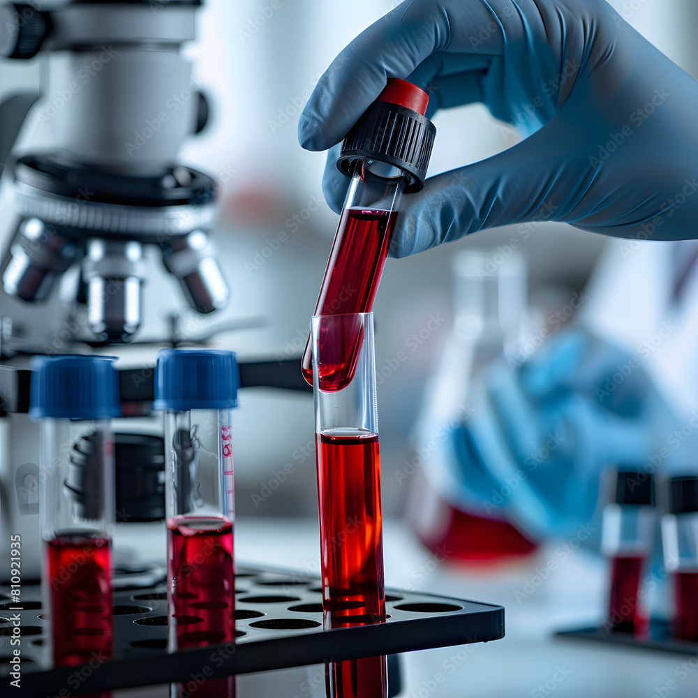 Analyzing blood samples in a clinical laboratory to diagnose diseases ...
