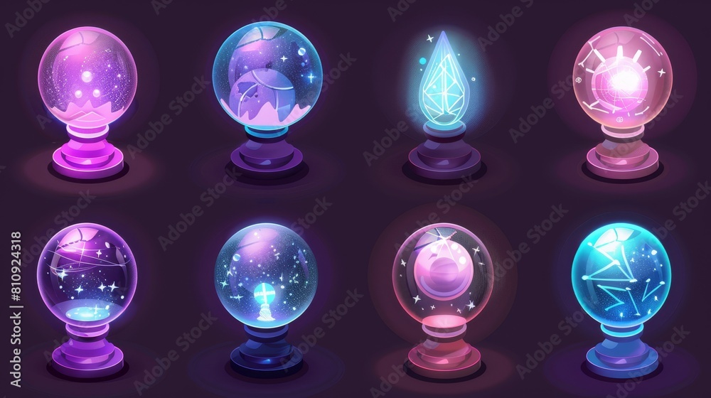 Bright neon magician occult orb crystal for fortune telling or ...