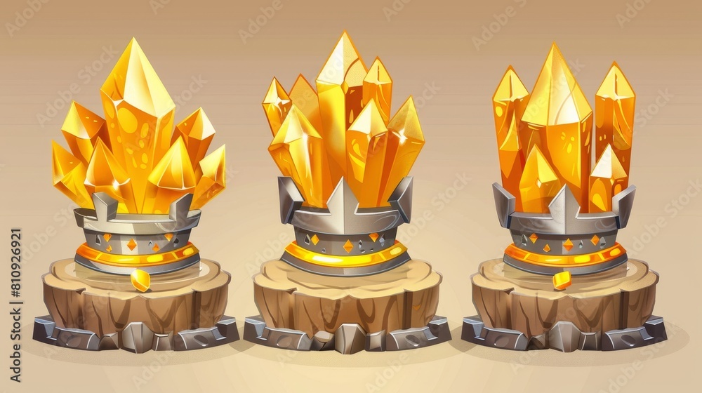 Isolated modern illustration of medieval game rank awards set decorated ...