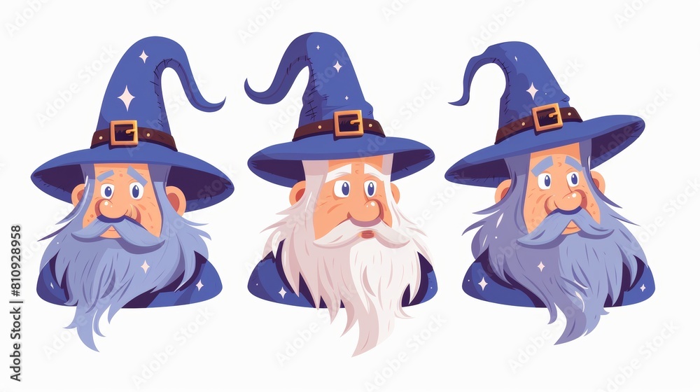 Wizard portrait - sorcerer face aging process. Cartoon modern ...