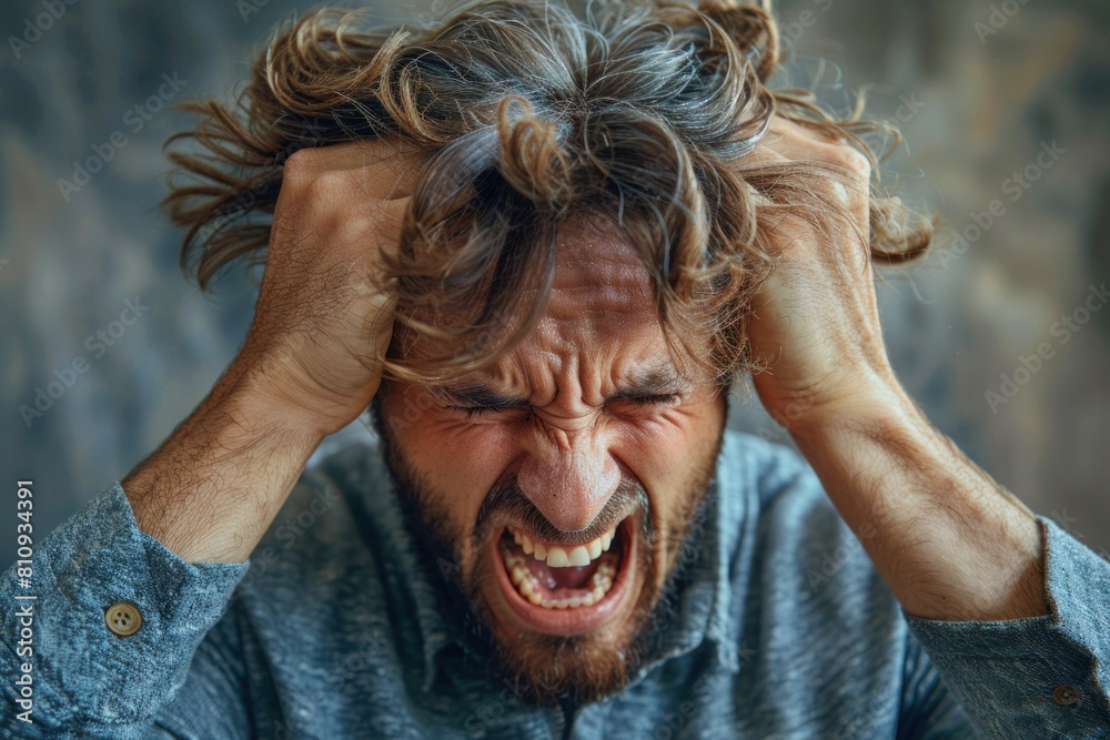 Man clutching his head in despair, representing the devastating impact ...