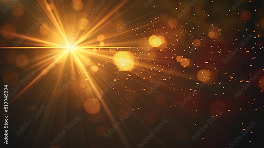 A high-contrast lens flare effect on a deep black background, designed ...