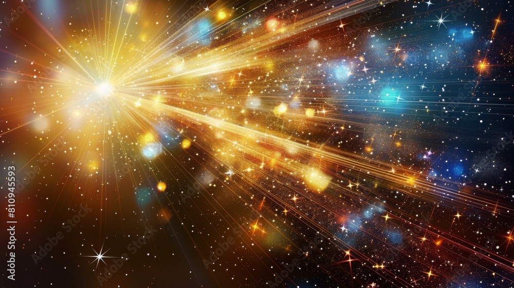 A high-contrast lens flare effect on a deep black background, designed ...