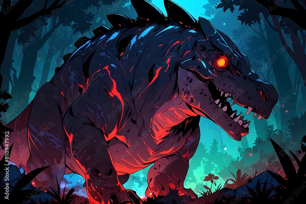 Illustration of a terrifying dinosaurs-like creature, dark magic and ...
