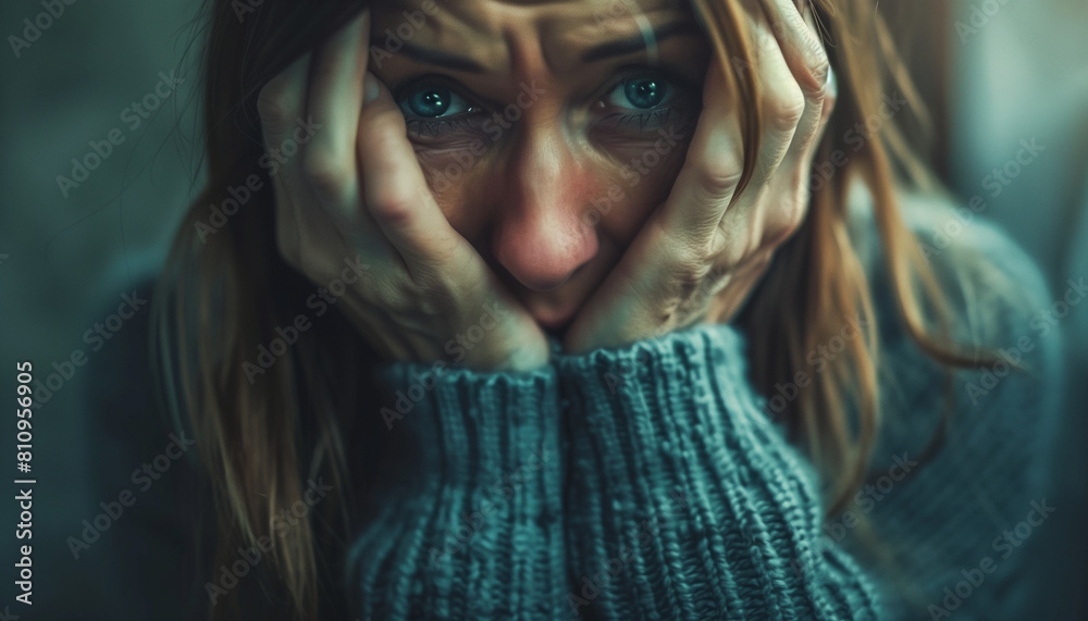 Breaking under the weight of pain and sadness, the woman immerses ...