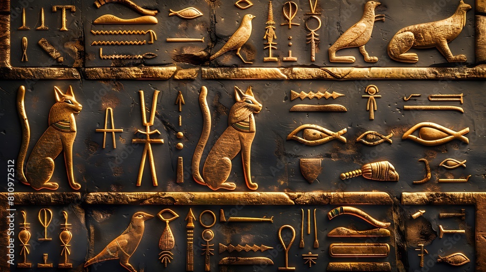 Ancient Egyptian hieroglyphs as part of the natural museum collection ...