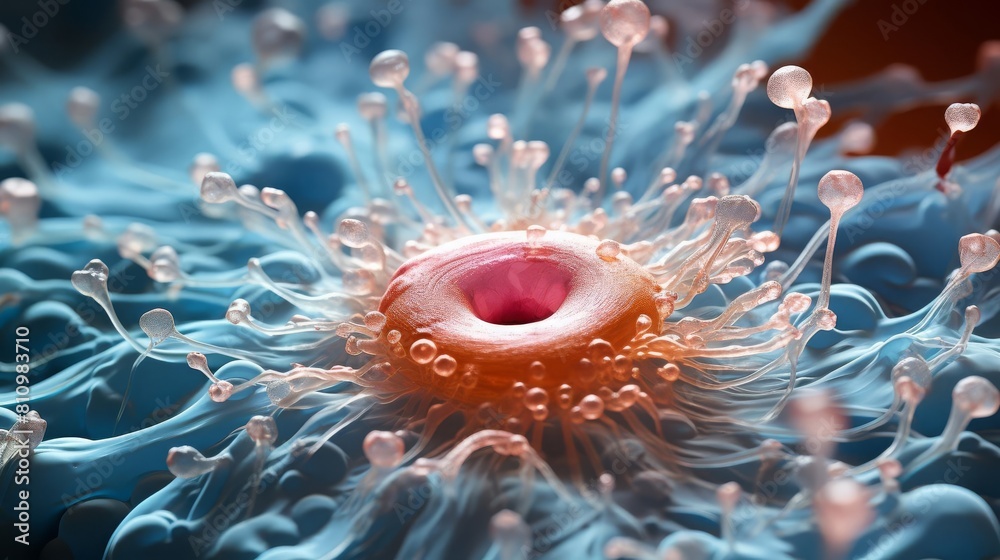 Closeup view of an oocyte under a microscope, focusing on the zona ...