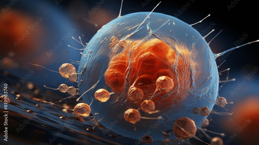 Closeup view of an oocyte under a microscope, focusing on the zona ...