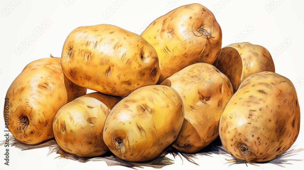 Detailed botanical illustration of tuber cells in a potato, showing ...