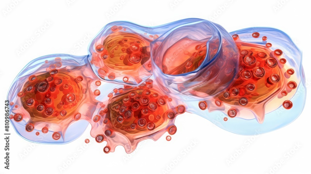 Detailed medical illustration of pancreatic islet cells, showing ...