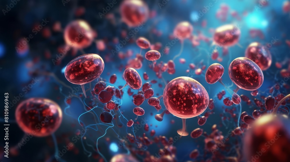 Digital 3D model of liver cells in a healthy human liver, detailed ...