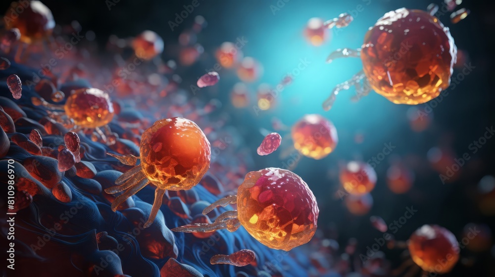 Digital 3D model of liver cells in a healthy human liver, detailed ...