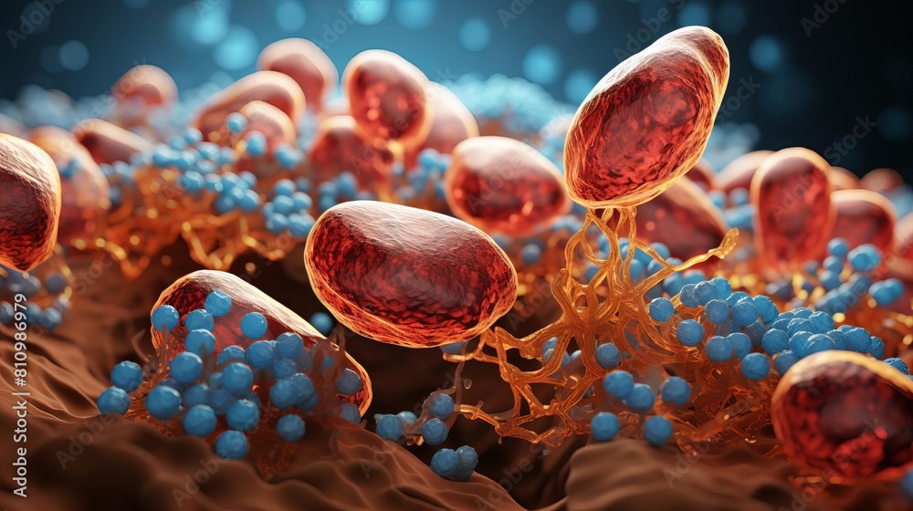 Digital 3D model of liver cells in a healthy human liver, detailed ...