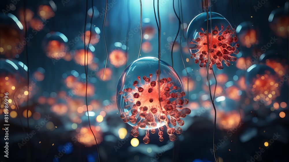 Digital 3D model of liver cells in a healthy human liver, detailed ...