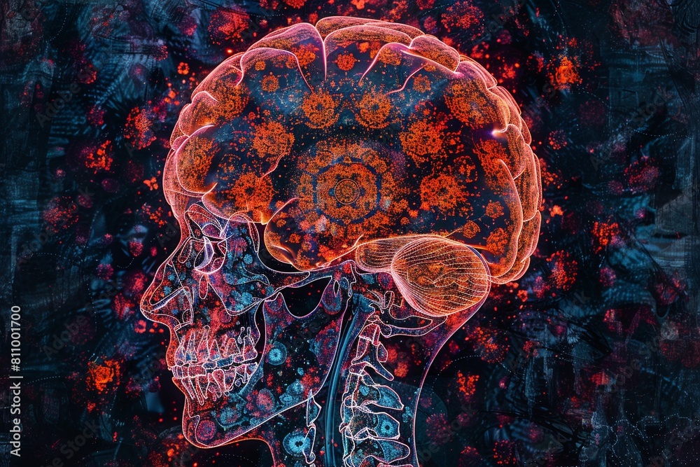 Brain Scan vs Mandala Digital Art A digital artwork overlaying a brain scan with a complex ...
