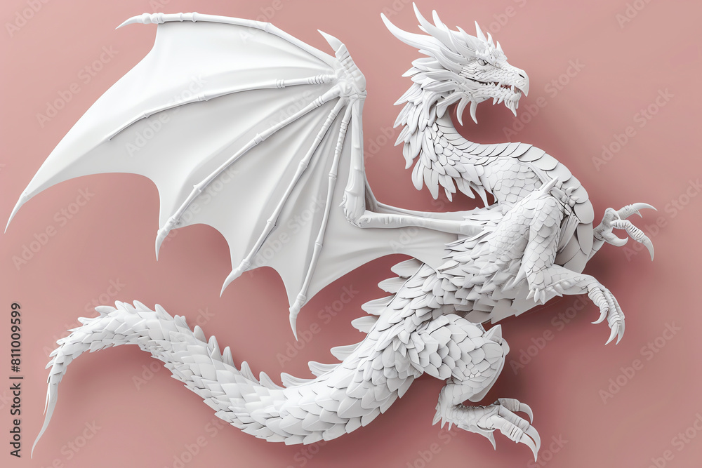 Dragon flat design top view mythical creature 3D render Monochromatic ...