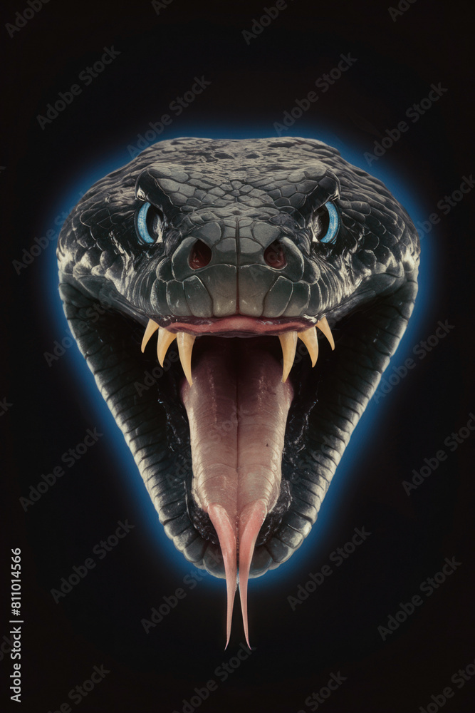 Portrait of a viper snake set against a black background. Looking ...