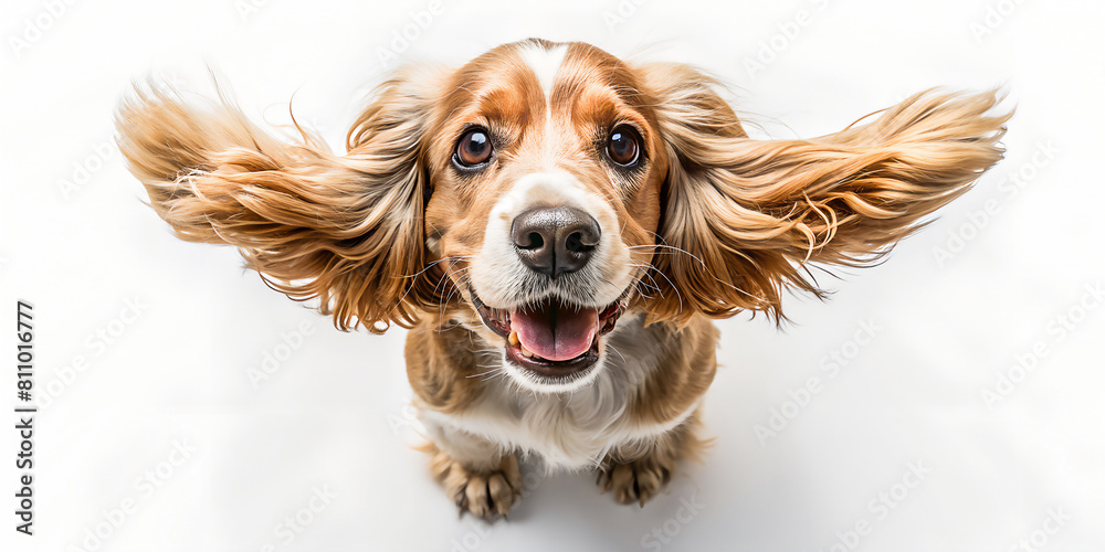 Cocker spaniel inglés sobre fondo blanco. Lindo perro con pelaje marrón ...