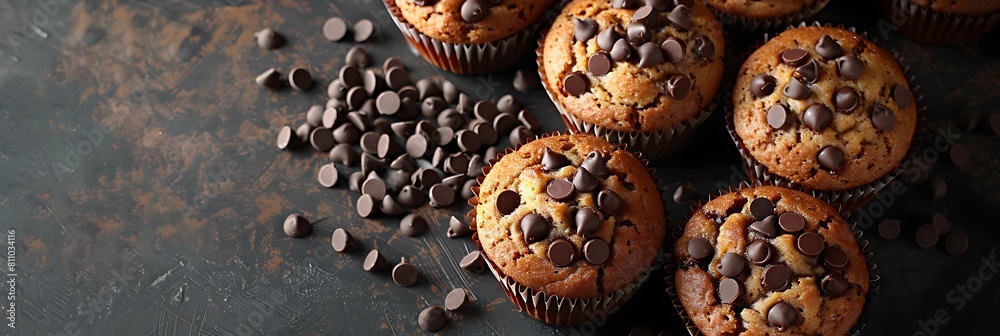Fresh Banana chocolate chip muffins with peanut butter swirl, realistic ...