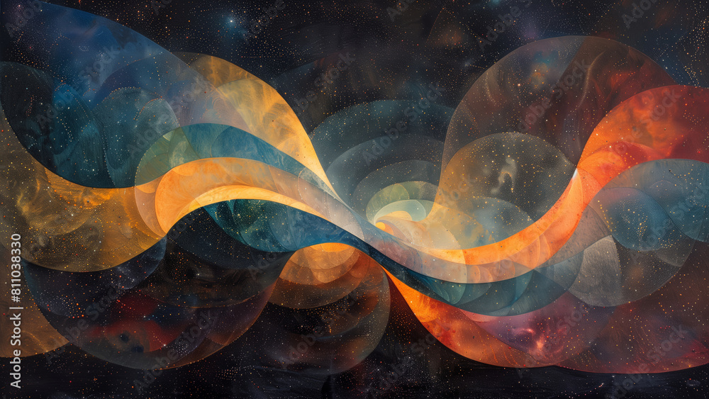 Abstract Cosmic Infinity Loop in Blues and Oranges, Merging Modern Art ...