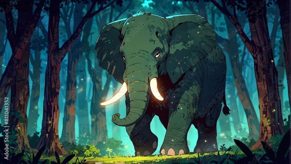 Illustration of a monstrous terrifying elephant-like creature, dark ...