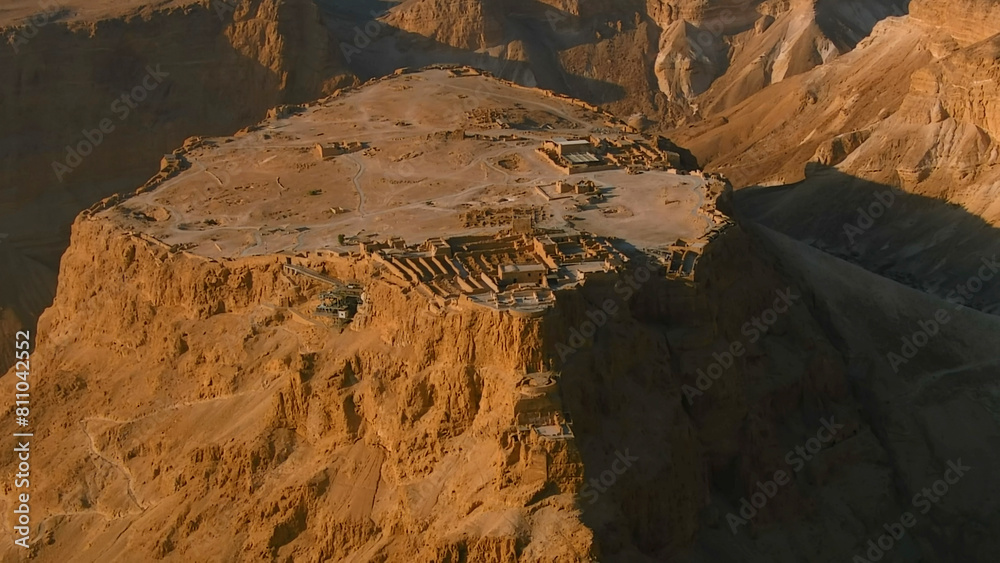 Masada National Park fortress, Aerial, 2022 Masada National Park in the ...