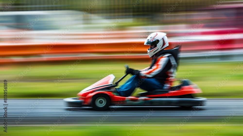 Amidst the thrill of the race track, go-karts speed around corners with ...