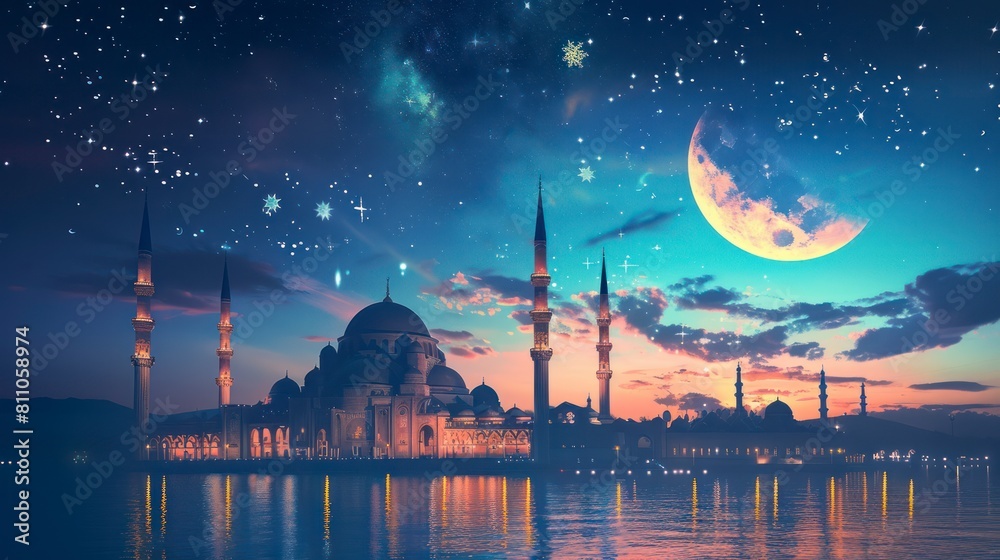 Captivating Designs of Mosque Backgrounds Illuminated by Moonlight for ...