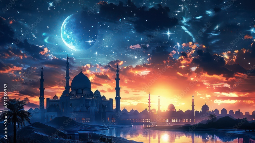 Captivating Designs of Mosque Backgrounds Illuminated by Moonlight for ...