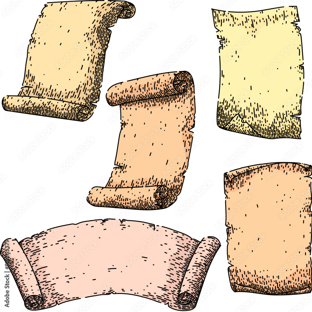 scroll paper set hand drawn. parchment papyrus, vintage texture, sheet ...