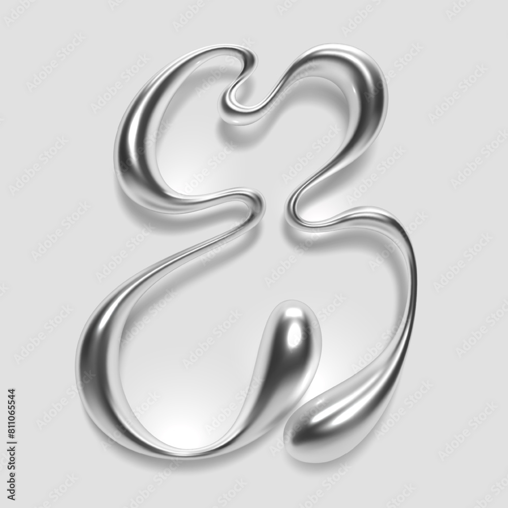 3D chrome number eight, numeral 8 in dripping liquid metal with glossy ...