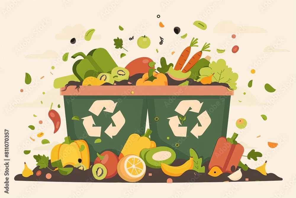 Organic composting flat design side view waste recycling theme cartoon ...