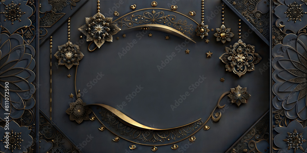 Traditional islamic culture symbols on dark background with text area ...
